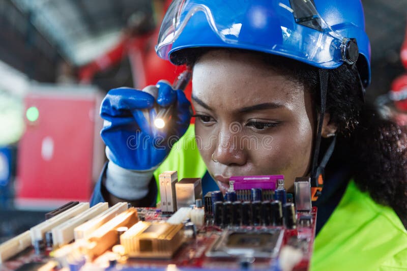 Female African American Professional Technician Checking Computer ...