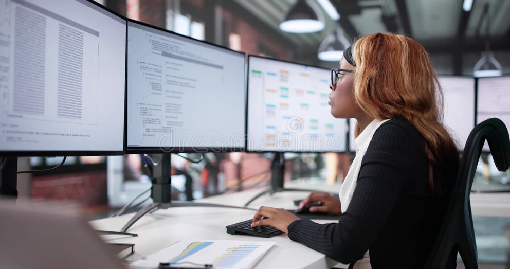 Female African-American Software Engineer Developing Code Stock Image ...