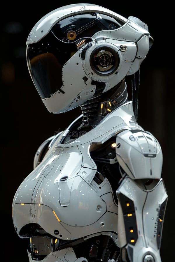 Female AI Bot with a Reflective Material on a Black Background Stock ...