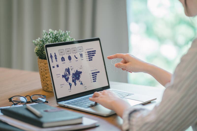 A Female Analyst Analyzes KPI Business Analytics Data Dashboard ... A Female Analyst Analyzes KPI Business Analytics Data Dashboard ...
