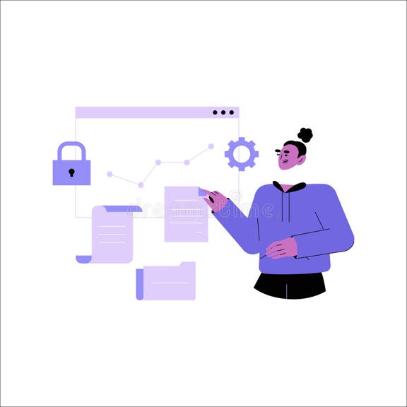 Female Analyst with Charts and Documents in Flat Vector Illustration Symbolizing Data Security ...