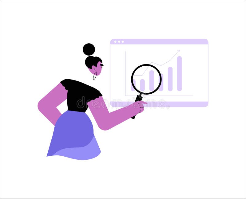Female Analyst Highlighting Graph on Web Interface in Flat Vector Illustration Symbolizing Data ...