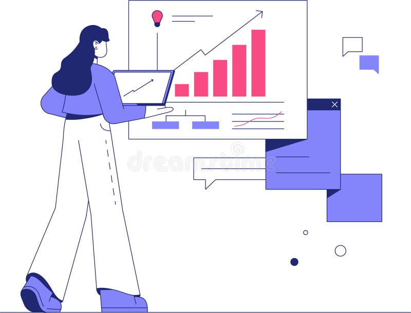 Female Analyst Presenting Growth Chart and Data Insights in Flat Vector ...