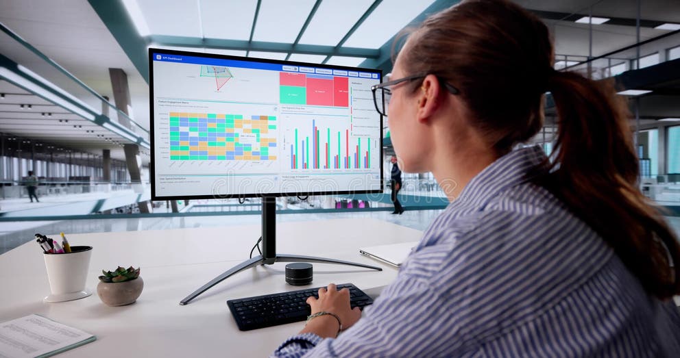 Female Analyst Tracking Stock Market Performance Stock Image - Image of ...