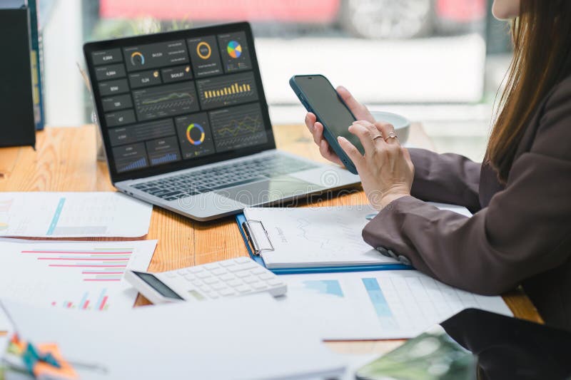 Happy Smiling Business Woman Working with Laptop Computer with ...
