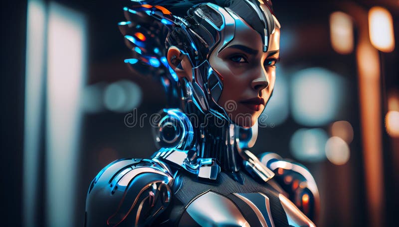 Female Android Robot Ai Generated Stock Illustration - Illustration of ...