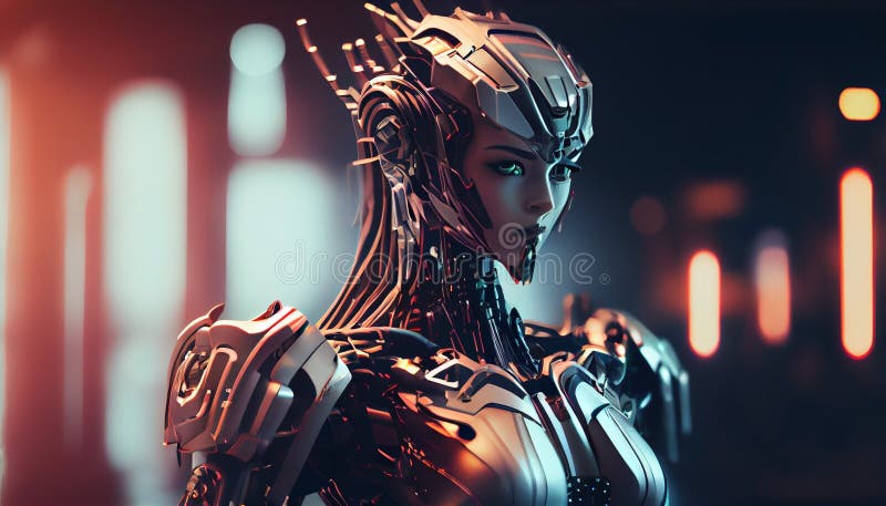 Female Android Robot Ai Generated Stock Illustration - Illustration of ...