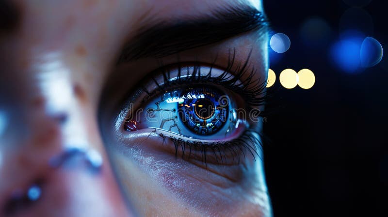 Female Android Robot Eye Close Up. Digital Iris of Cyber Woman. Bionic ...