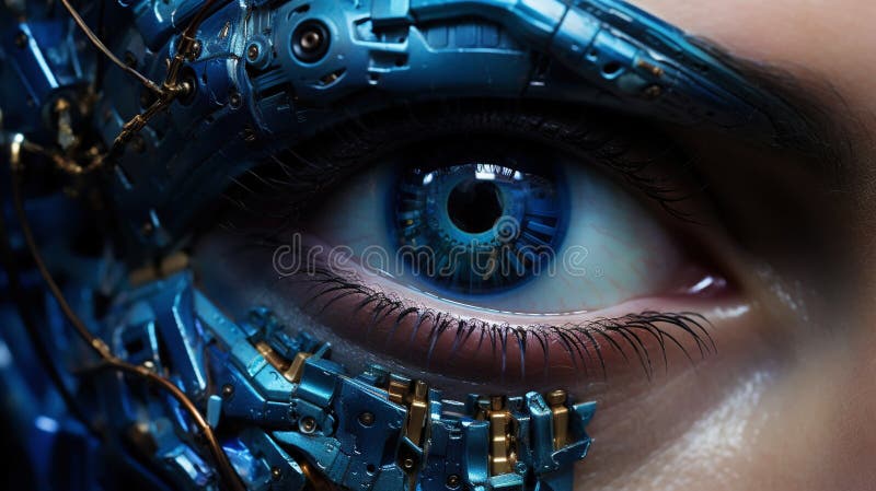 Female Android Robot Eye Close Up. Digital Iris of Cyber Woman. Bionic ...