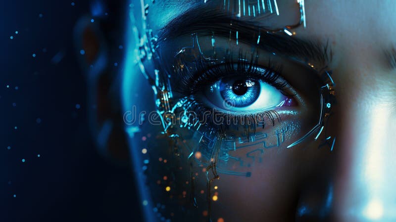 Female Android Robot Eye Close Up. Digital Iris of Cyber Woman. Bionic ...