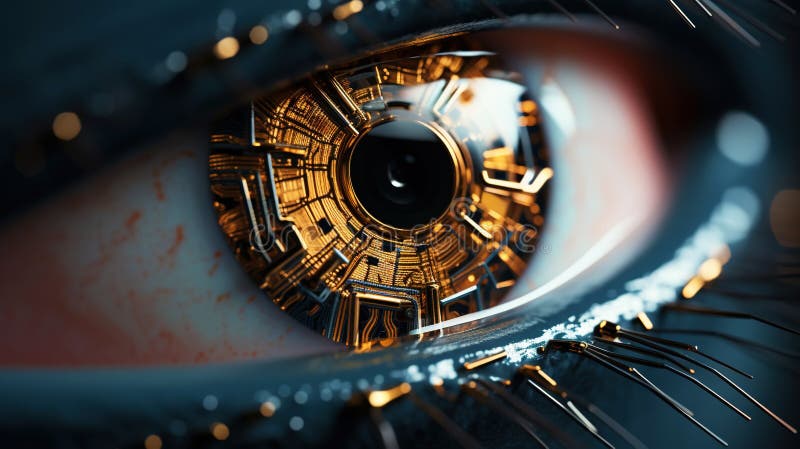 Female Android Robot Eye Close Up. Digital Iris of Cyber Woman. Bionic ...