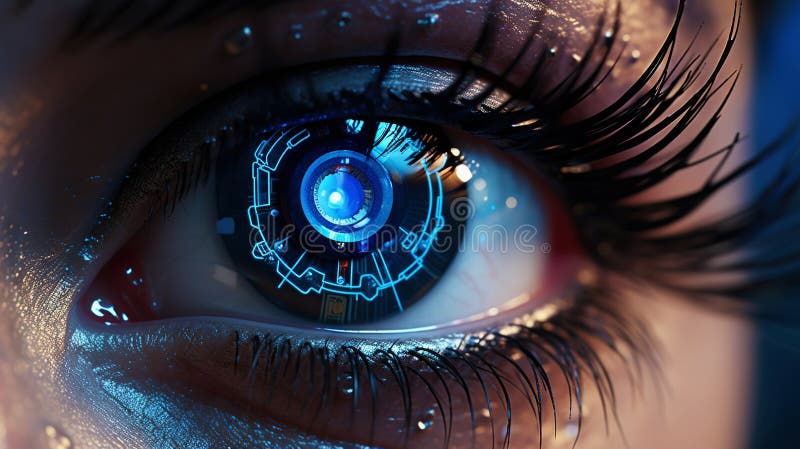 Female Android Robot Eye Close Up. Digital Iris of Cyber Woman. Bionic ...