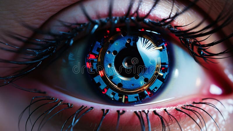 Female Android Robot Eye Close Up. Digital Iris of Cyber Woman. Bionic ...