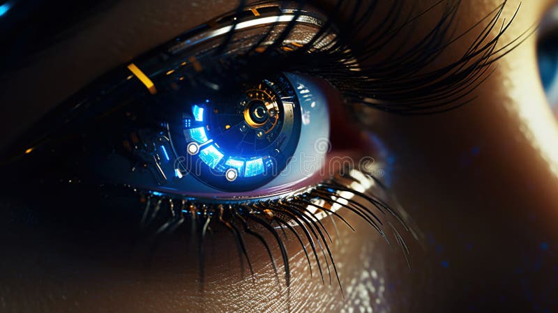 Female Android Robot Eye Close Up. Digital Iris of Cyber Woman. Bionic ...