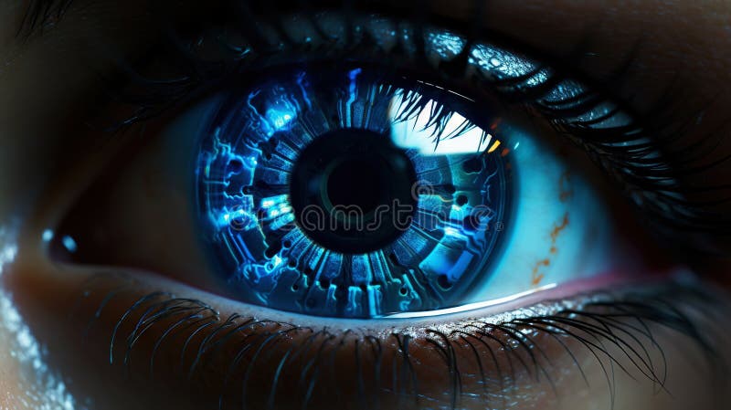 Female Android Robot Eye Close Up. Digital Iris of Cyber Woman. Bionic ...