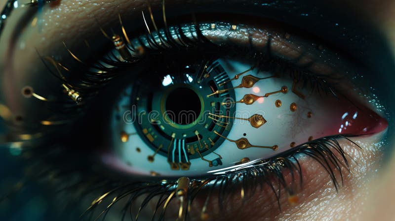 Female Android Robot Eye Close Up. Digital Iris of Cyber Woman. Bionic ...