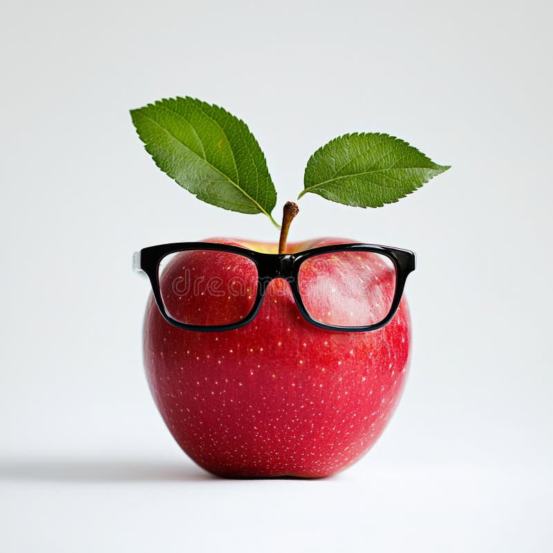 Female Apple with Glasses and Pony Tail White Background Stock Photo ...