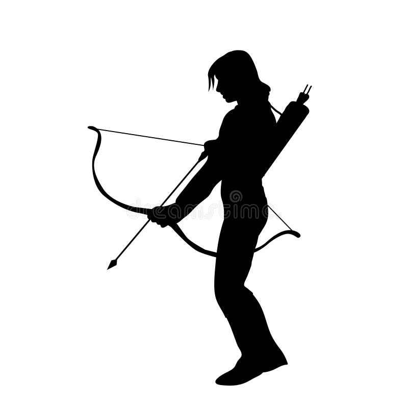 Female Archer Warrior Silhouette Vector on White Background Stock ...