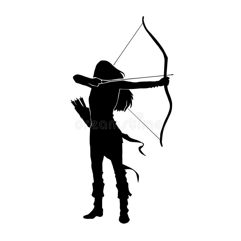 Female Archer Warrior Silhouette Vector on White Background Stock ...