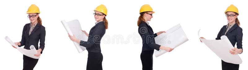 The Female Architect with Blueprint Isolated in White Stock Photo ...