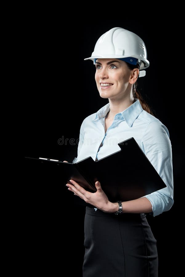 Female architect in helmet stock image. Image of site - 91782601