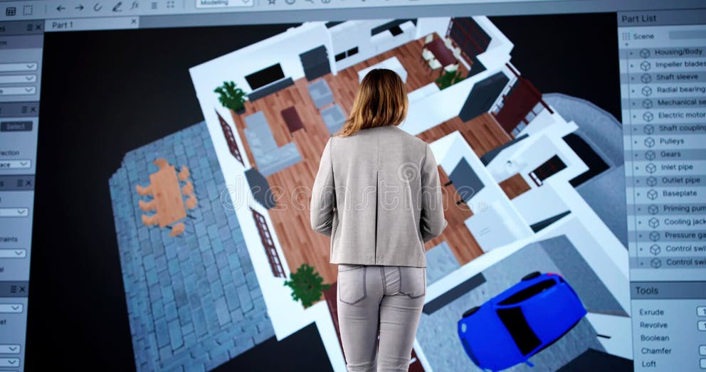 Female Architect Using 3D Software Stock Photo - Image of property ...