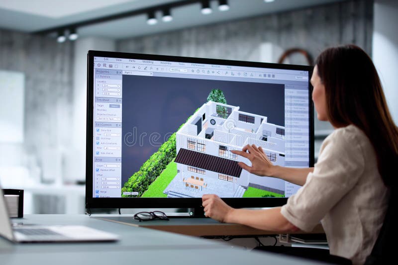 Female Architect Using 3D Software Stock Photo - Image of plan ...
