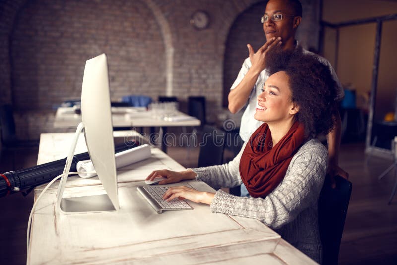 Female Architect Work on Computer in Office Stock Image - Image of ...