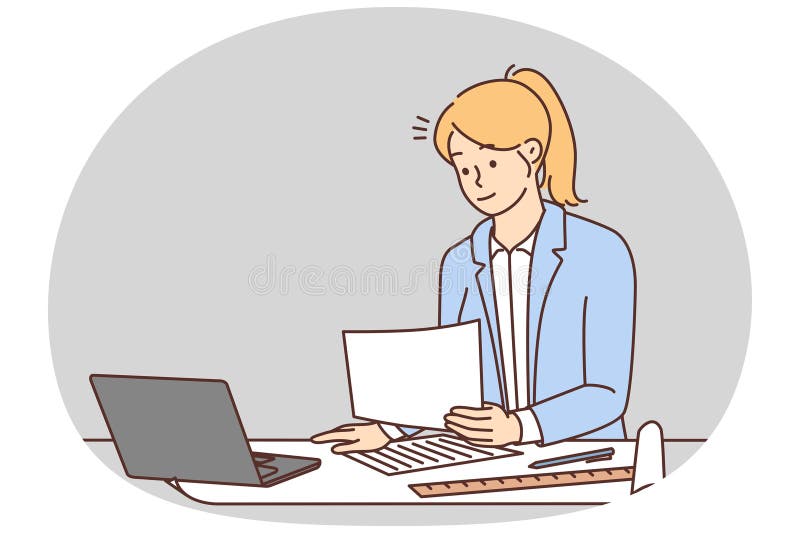 Female Architect Work on Computer in Office Stock Vector - Illustration ...