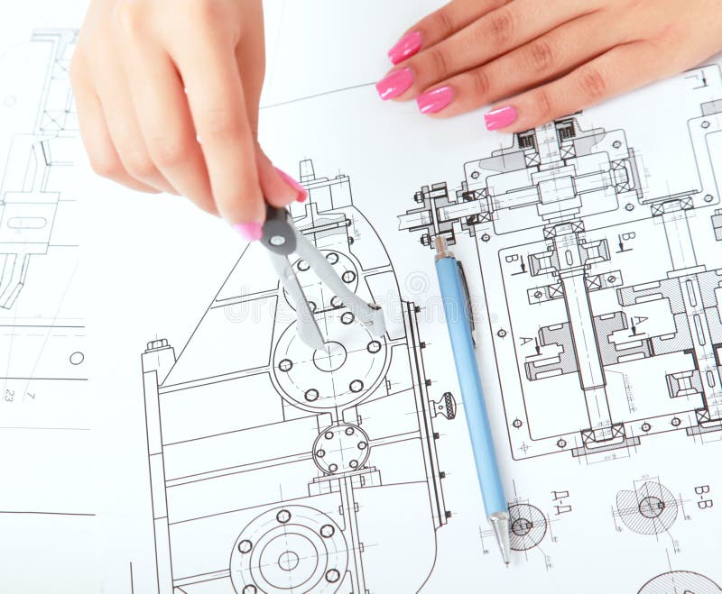 Female Architect Working with Blueprints at Office Stock Image - Image ... Female Architect Working with Blueprints at Office Stock Image - Image ...