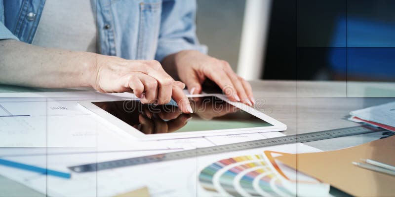 Female Architect Working on Construction Project with Digital Tablet ...