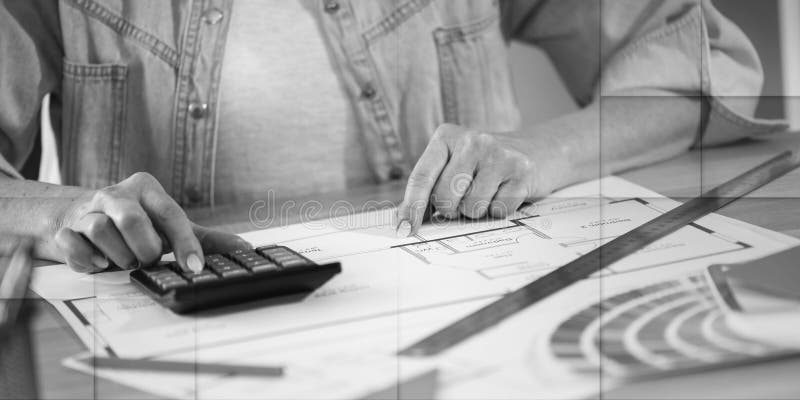 Female Architect Working on Construction Project, Geometric Pattern ...