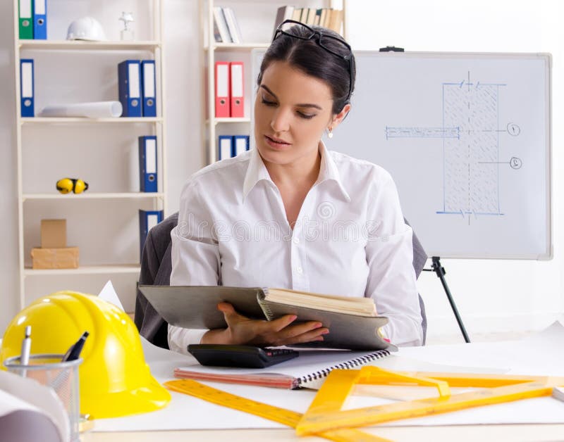 Female Architect Working in the Office Stock Image - Image of builder ...