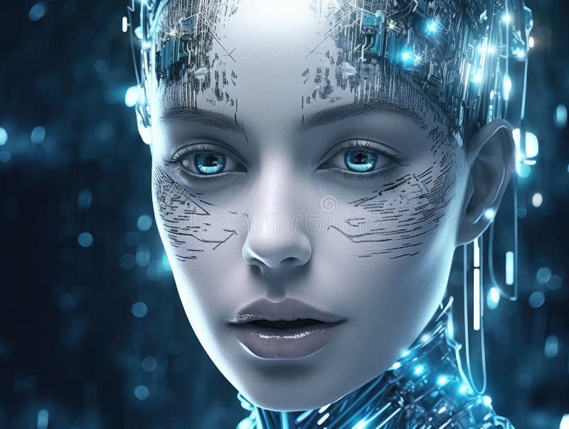 A Female Artificial Intelligence Android Head, Face Like Human Woman ...