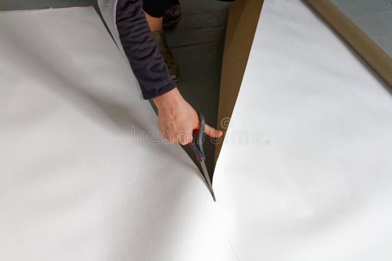 Cutting of Canvas Using Scissors Stock Image - Image of support, female ...