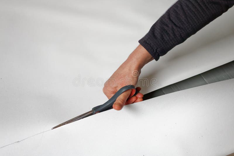 Cutting of Canvas Using Scissors Stock Photo - Image of artist, sleeve ...