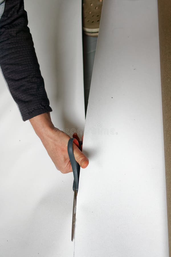 Cutting of Canvas Using Scissors Stock Image - Image of artist, textile ...