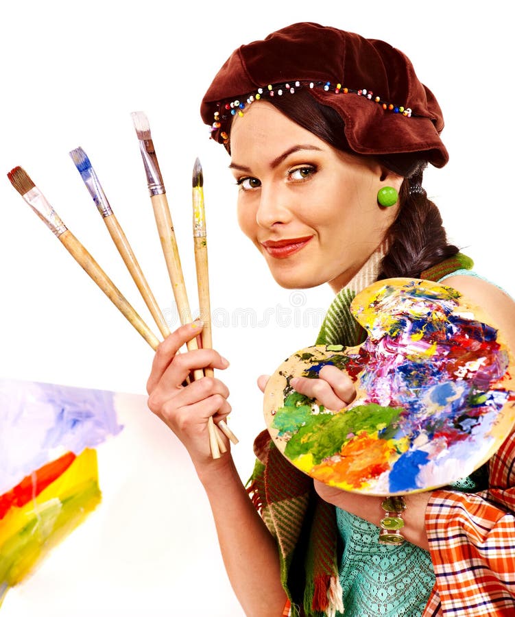 Female artist at work. stock image. Image of girl, palette - 32199767