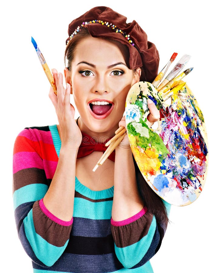Female artist at work. stock image. Image of girl, palette - 32199767