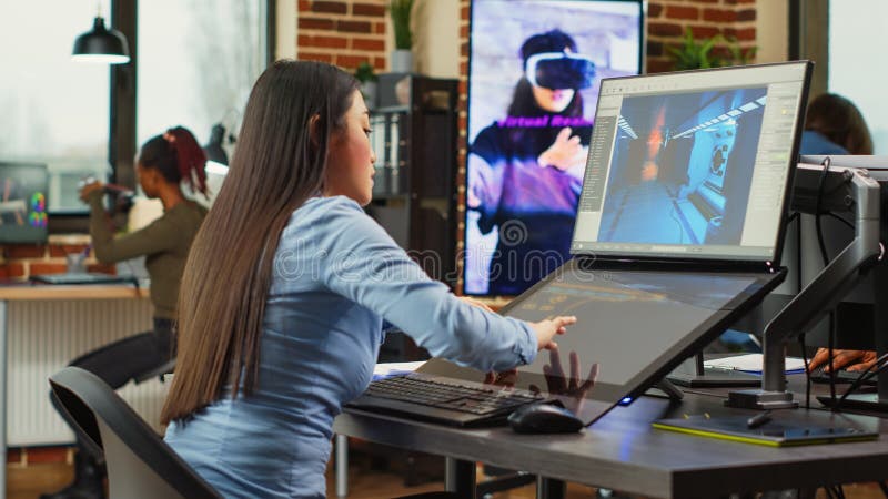 Female Artistic Editor Working on Gaming Production Stock Image - Image ...