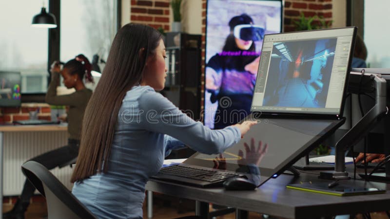 Female Artistic Editor Working on Gaming Production Stock Footage ...