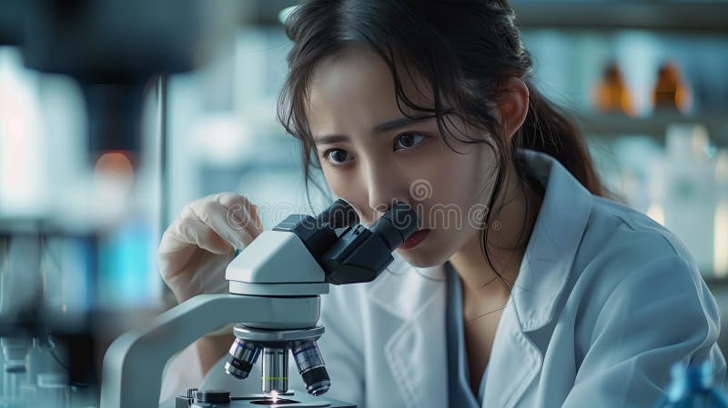 Female Asian Scientist Using Microscope in Research Lab Stock Photo ...