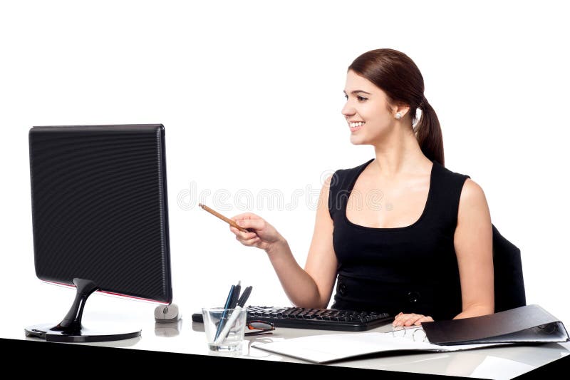 Female Assistant at Her Work Desk Stock Photo - Image of casual, desk ...