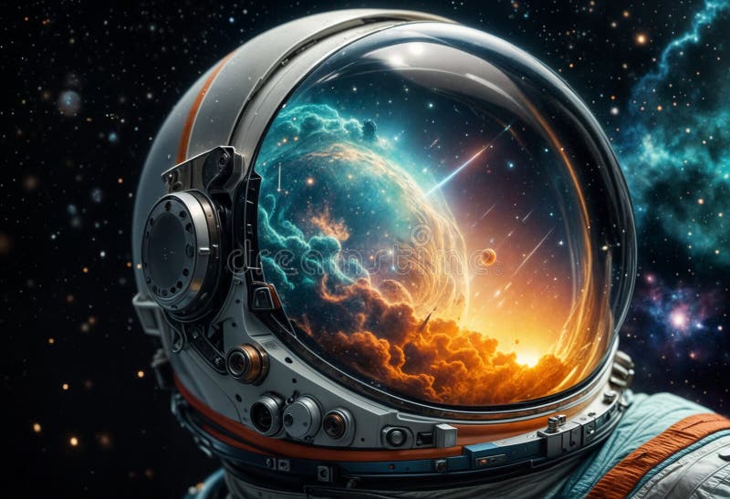 Astronaut in Beautiful Space Reflection Galaxy Stock Image - Image of ...