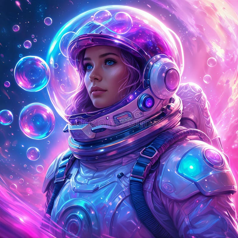 A Woman In A Spacesuit With Bubbles Around Her Stock Illustration Illustration Of Adventure