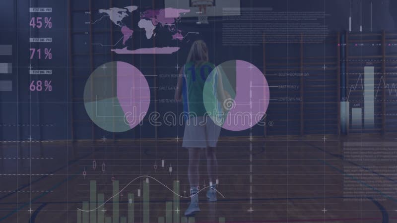 Female Athlete Analyzing Shot on Basketball Court, Showing Analytics ...