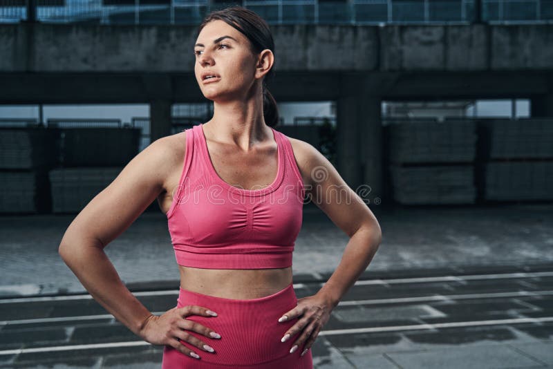 Female Athlete Having a Break from Exercise Outside Stock Image - Image ...
