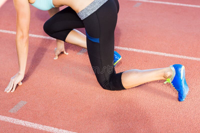 Female Athlete in Ready To Run Position Stock Image - Image of person ...