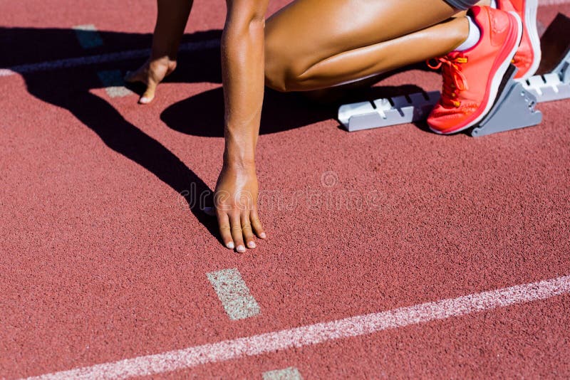 Female Athlete Ready To Run on Running Track Stock Photo - Image of ...