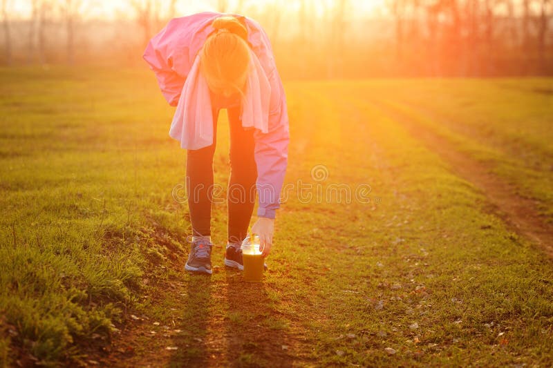 Female Athlete Resting after a Workout. Stock Image - Image of evening ...